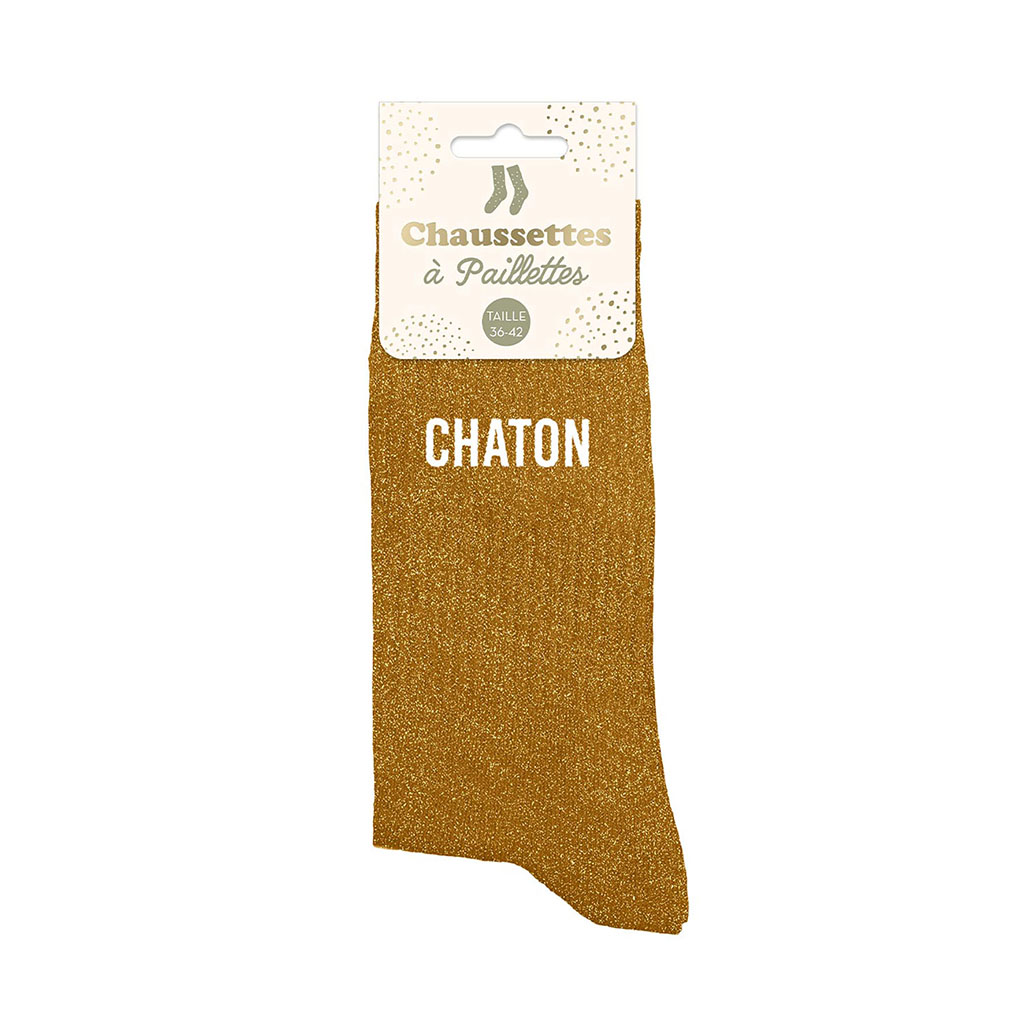 Chaussettes paillettes chaton moutarde pointure 36-42 - Centrakor