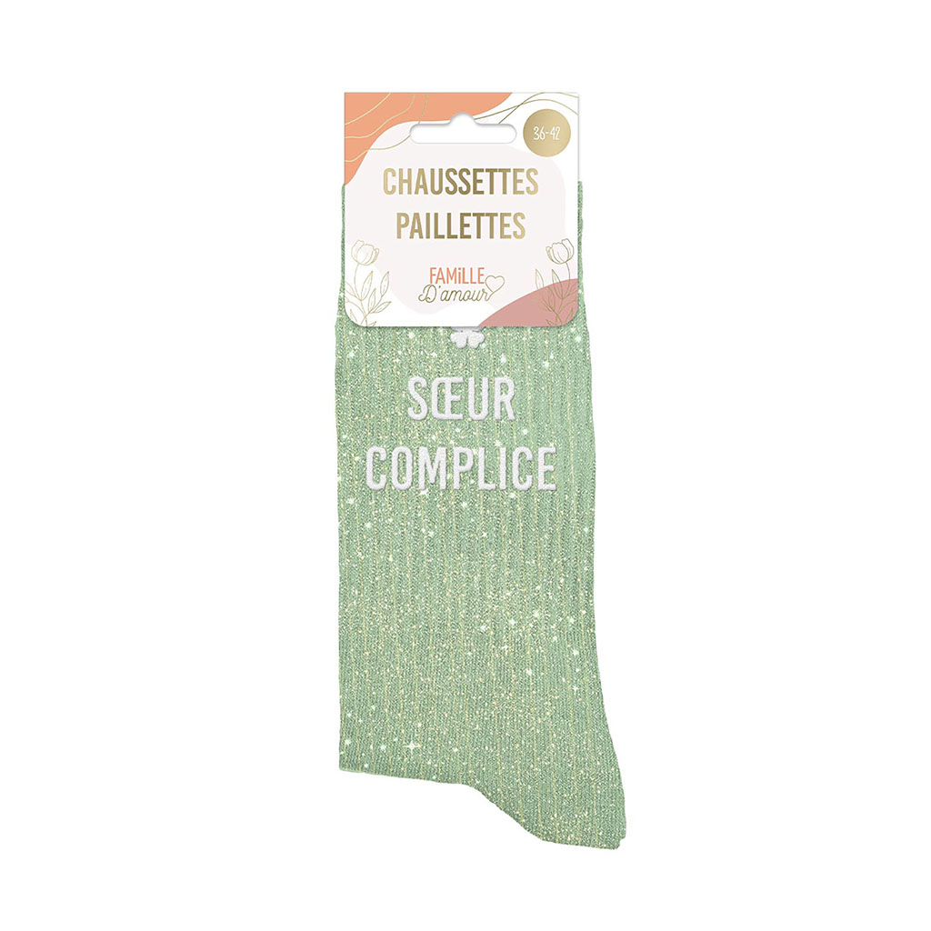 Chaussettes paillettes sœur complice verte d'eau pointure 36-42 - Centrakor