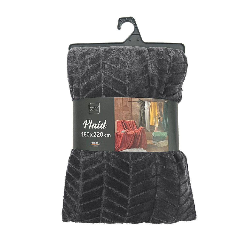 Couvre-lit flanelle polyester ARYA gris 180x220cm - Centrakor
