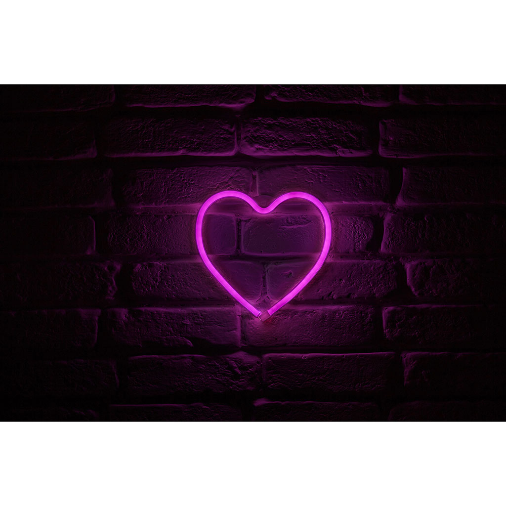 Néon cœur rose à piles 23x23cm - Centrakor