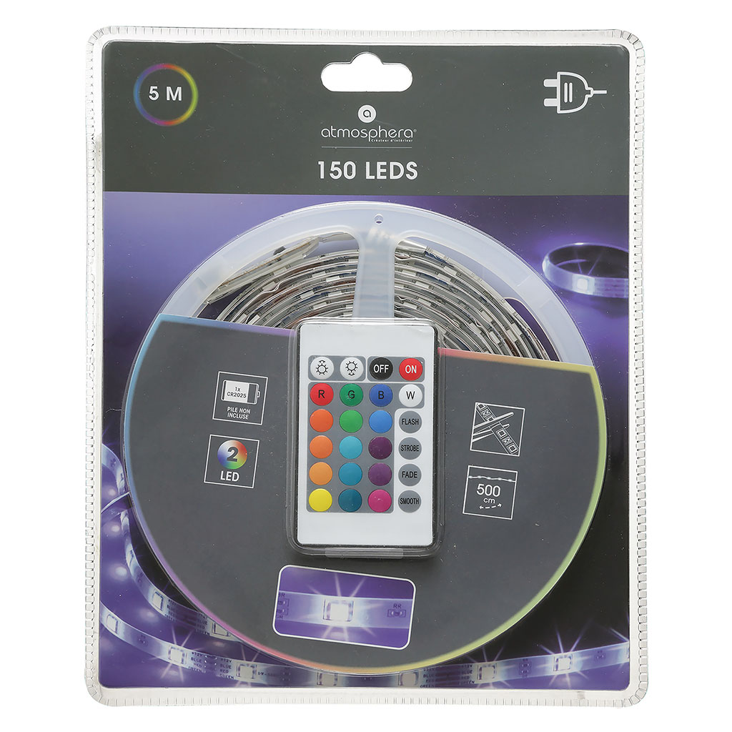 Ruban led autocollant multicolore 5m avec télécommande - Centrakor