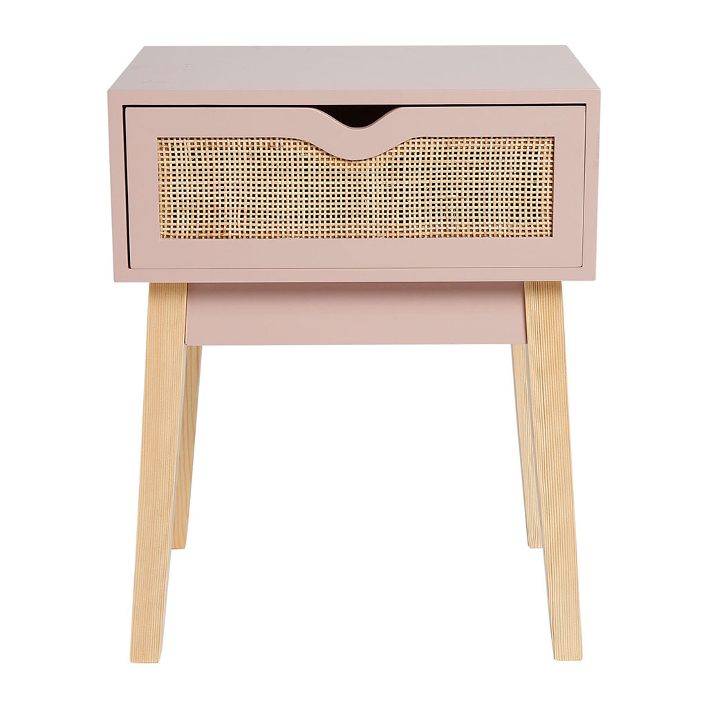 Table de chevet CESAR bois et cannage rose 40x50x30cm - Centrakor